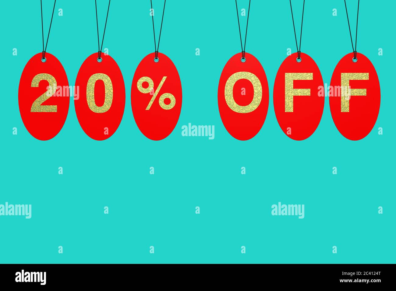 Red Sale Tags with 20 Percent Off Sign on a blue background. 3d ...