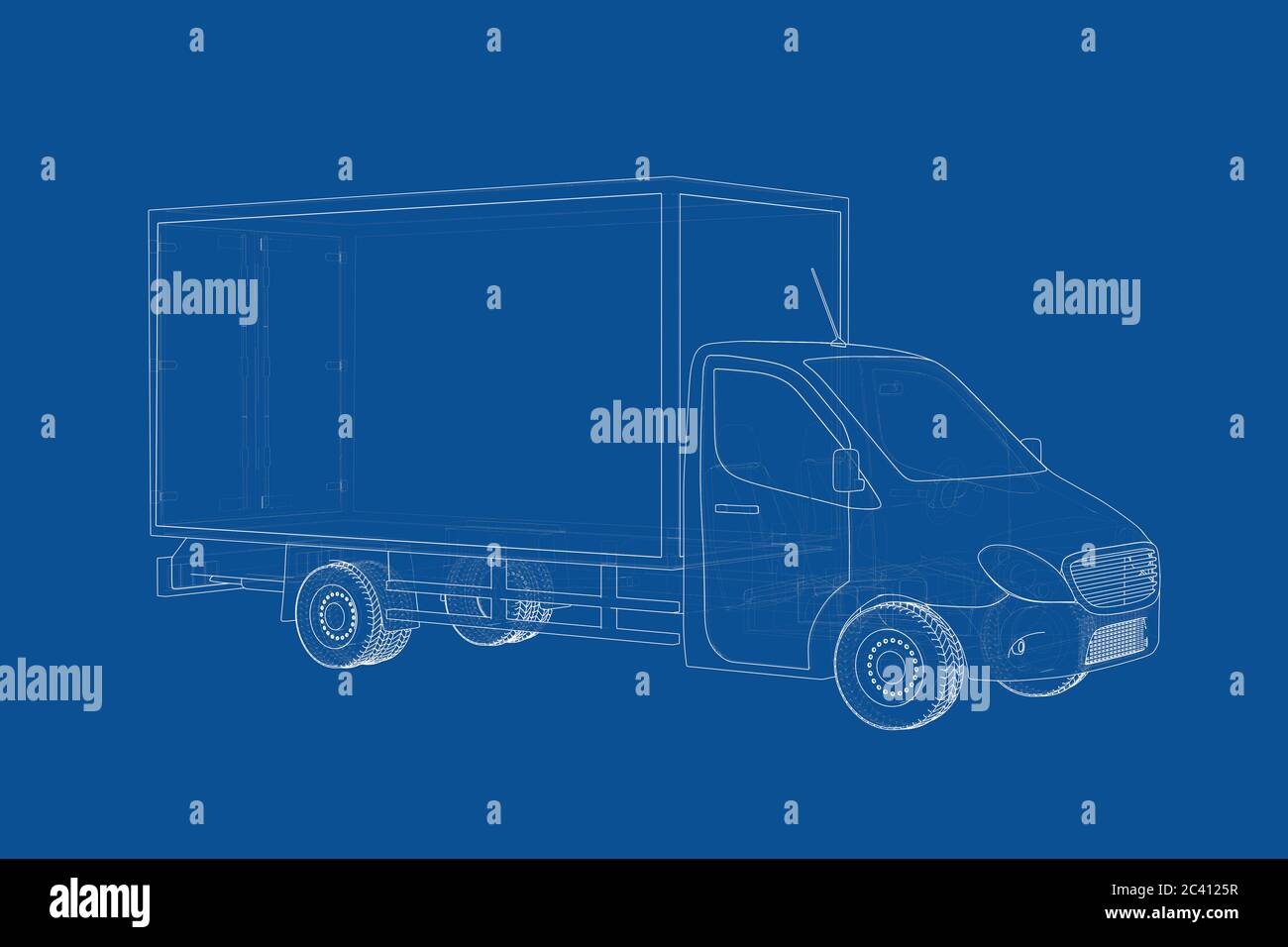 Technical Illustration of Wire-frame Style Commercial Industrial Cargo ...