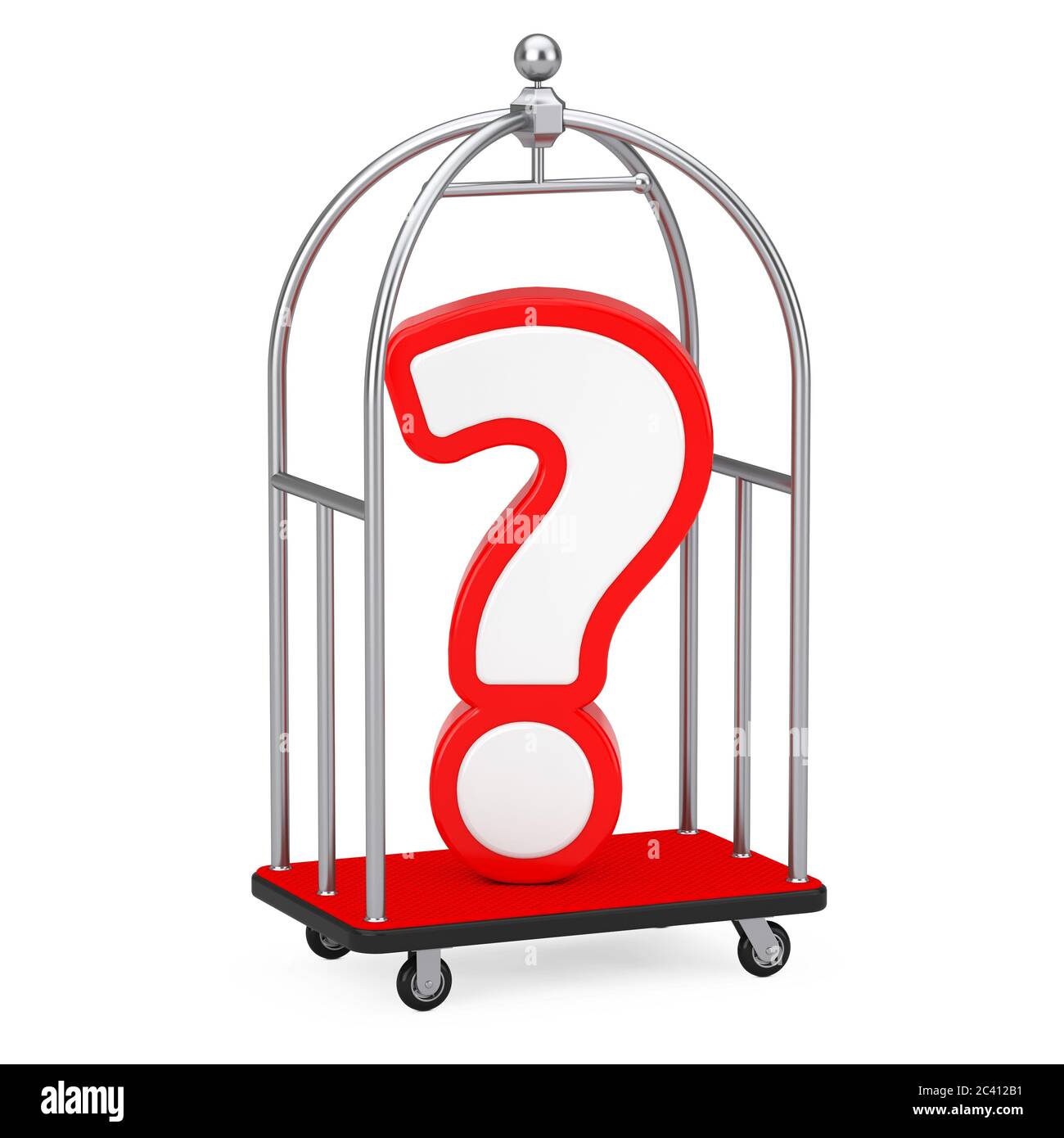 Red and White Question Mark on a Silver Chrome Luxury Hotel Luggage ...