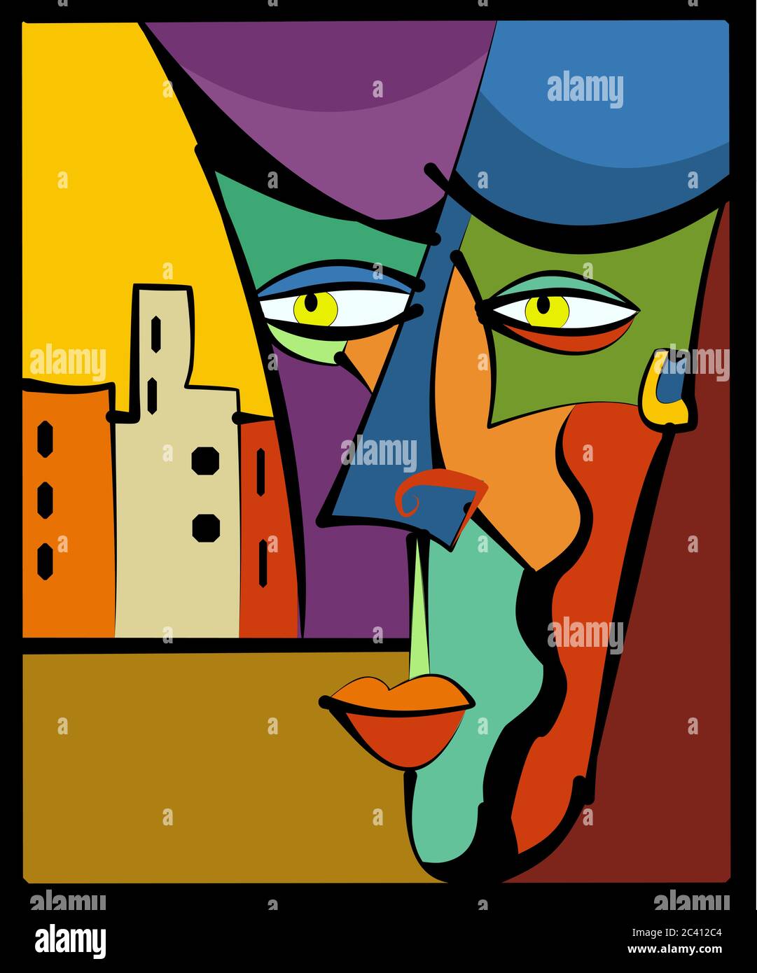 Colorful abstract background, cubism art style, man in the city Stock ...