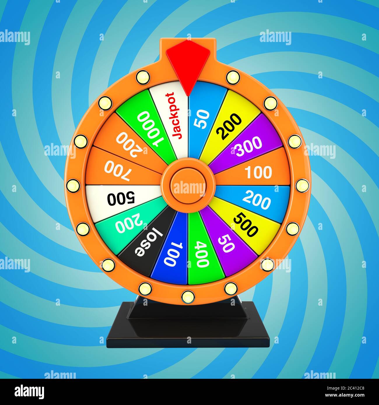 Luck and Fortune Concept. Spinning Colorful Fortune Wheel on a blue ...