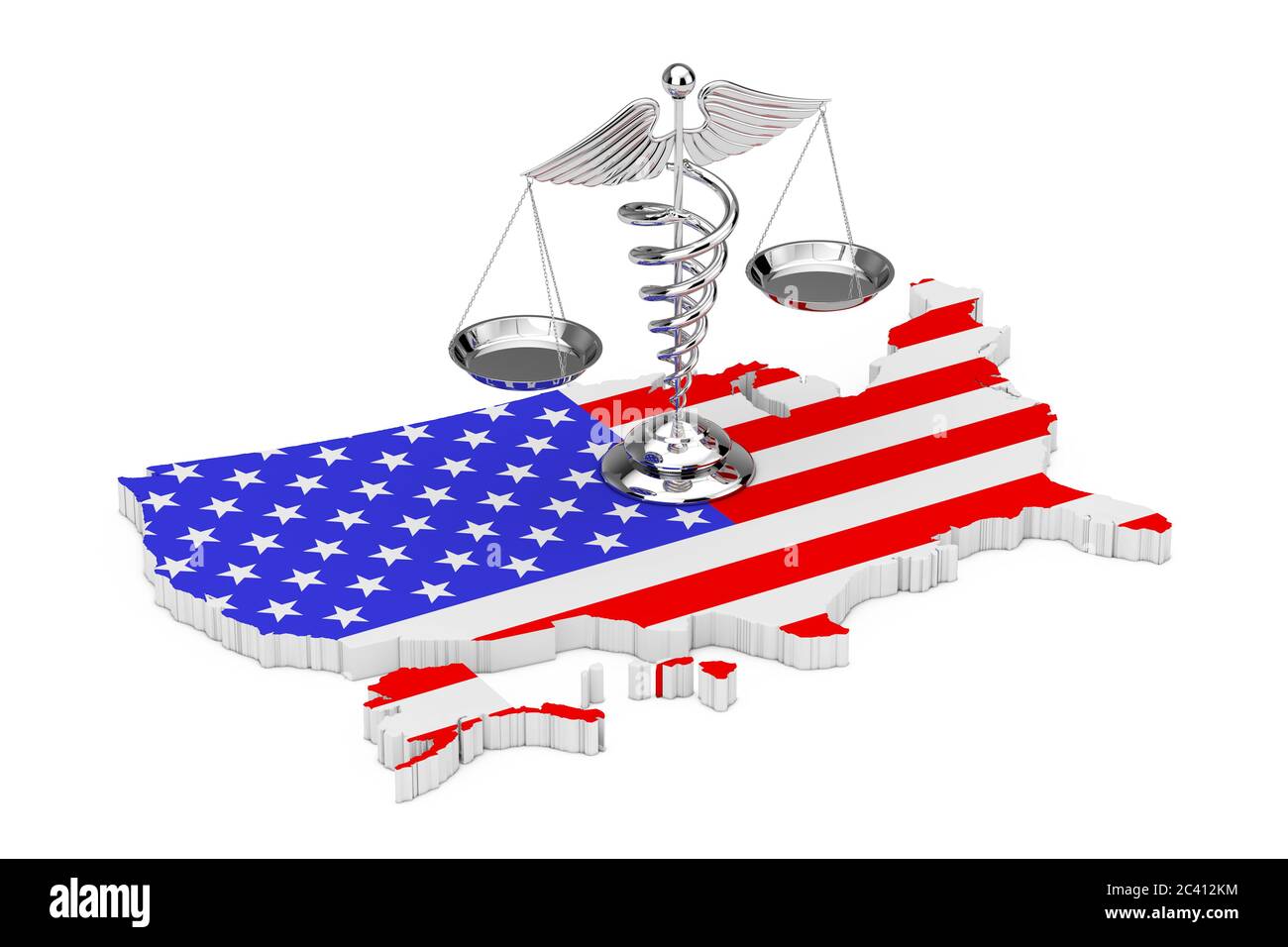 Medical Caduceus Symbol as Scales over USA Map on a white background ...