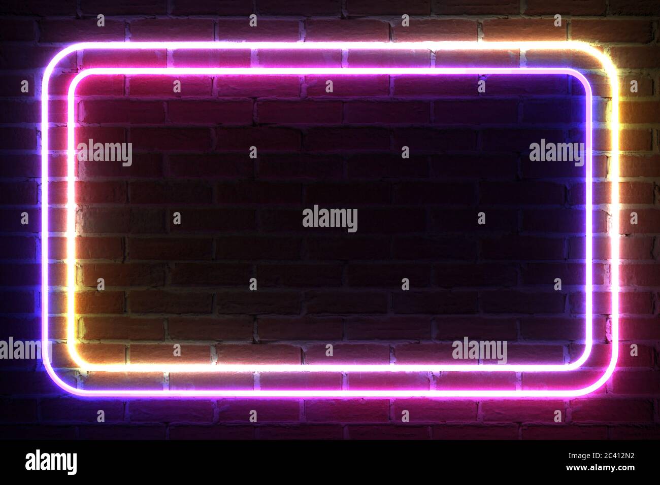 Rectangle Neon Light Frame for Template and Layout in front of brick ...
