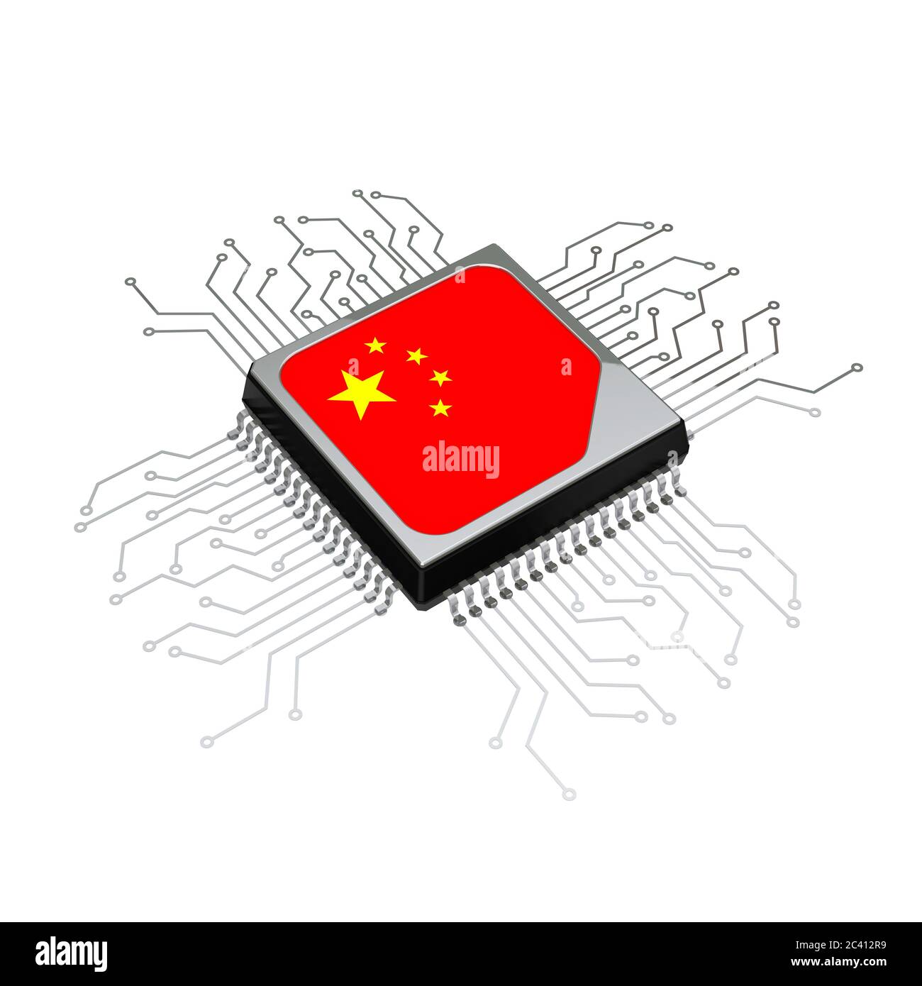 Microchip CPU Processor with Circuit and China Flag on a white ...