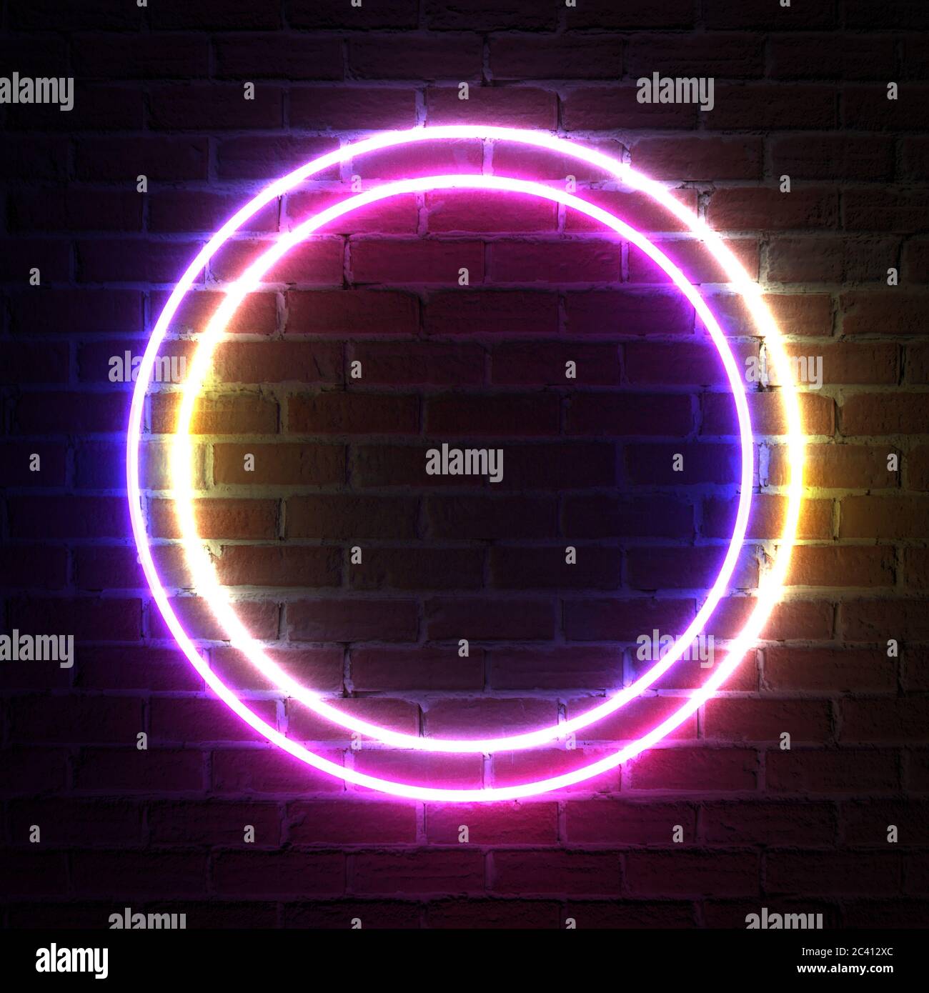 Circle Neon Light Frame for Template and Layout in front of brick wall ...