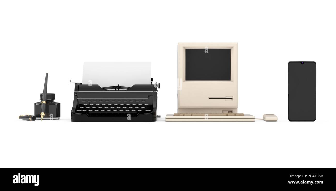 Technology Evolution Concept. Progress from Ancient Fountain Pen with ...