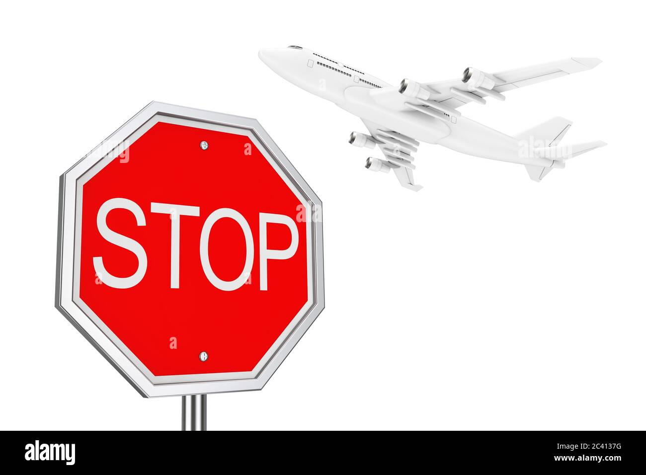 Stop Traffic Sign with White Jet Passenger's Airplane on a white ...