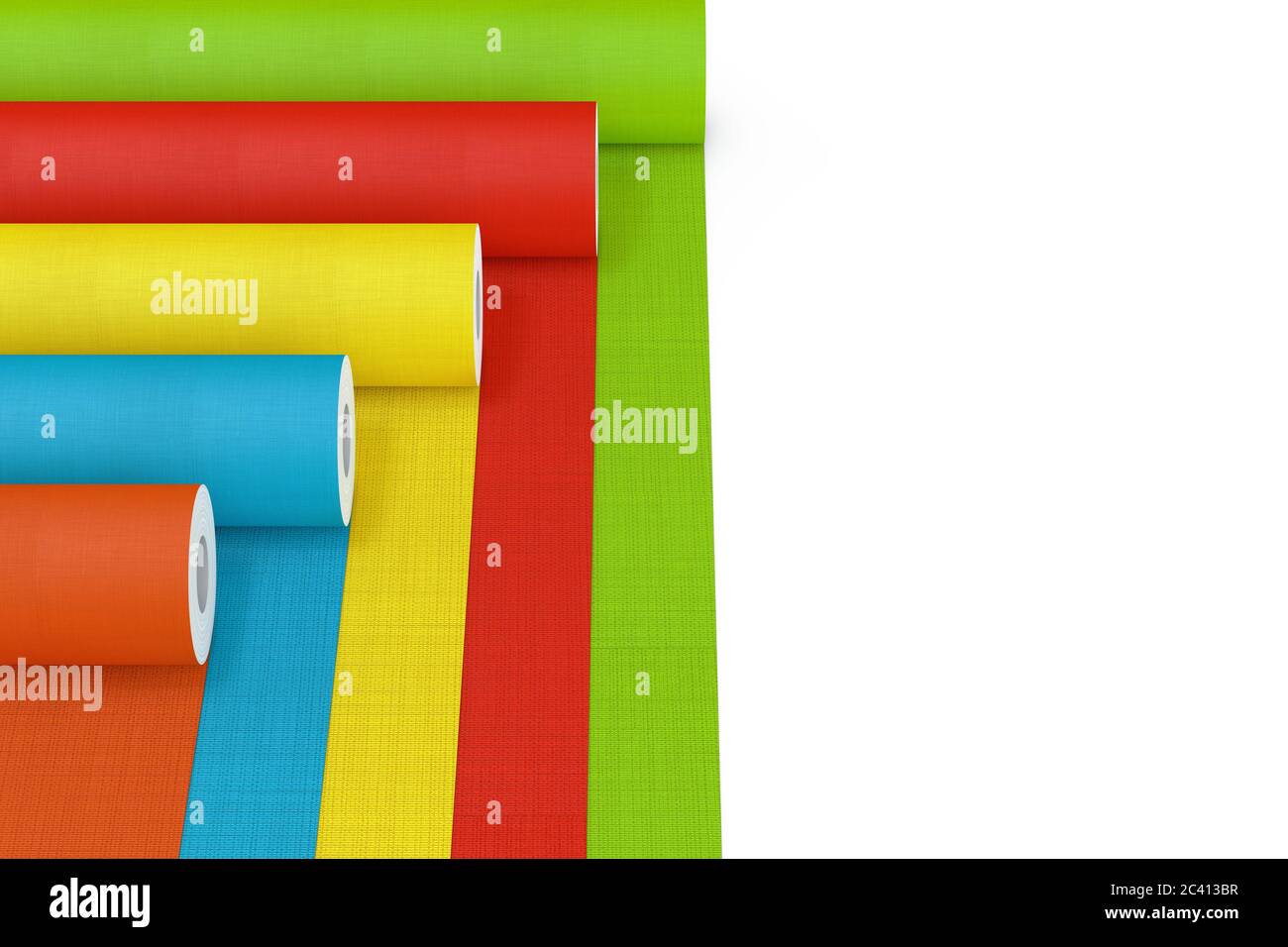 Row of Multicolour Paperhanging Wallpaper Paper Rolls on a white ...