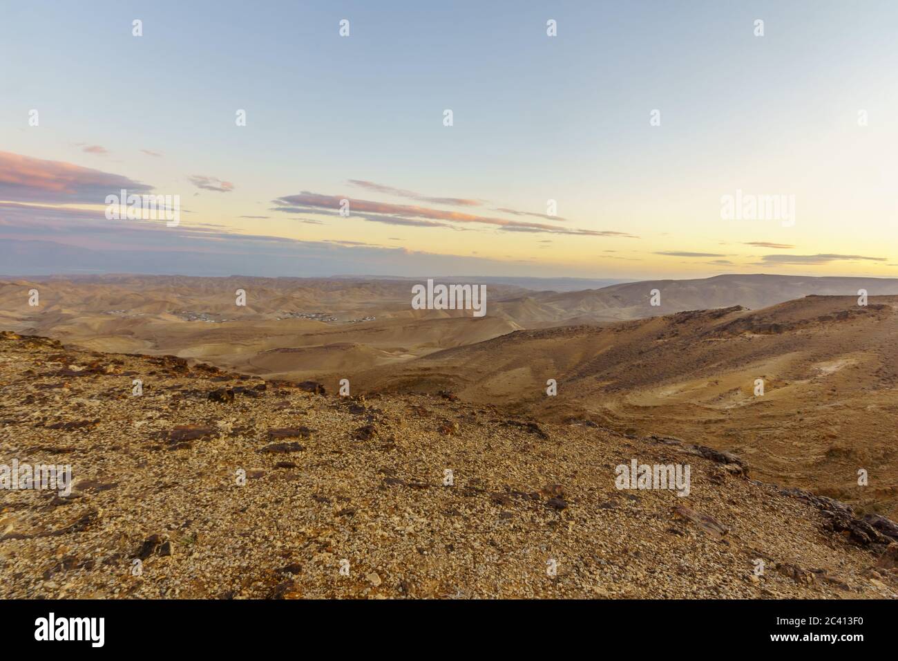 Sunset view of the Judaean Desert and the Dead Sea, from Moab viewpoint ...