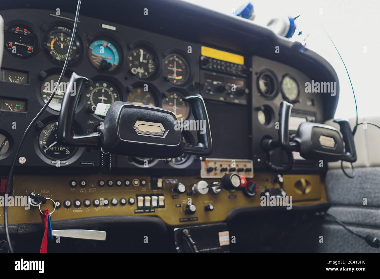 Cockpit helicopter - Instruments panel. Interior of helicopter control ...