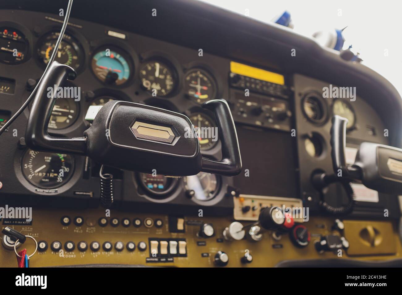 Cockpit helicopter - Instruments panel. Interior of helicopter control ...