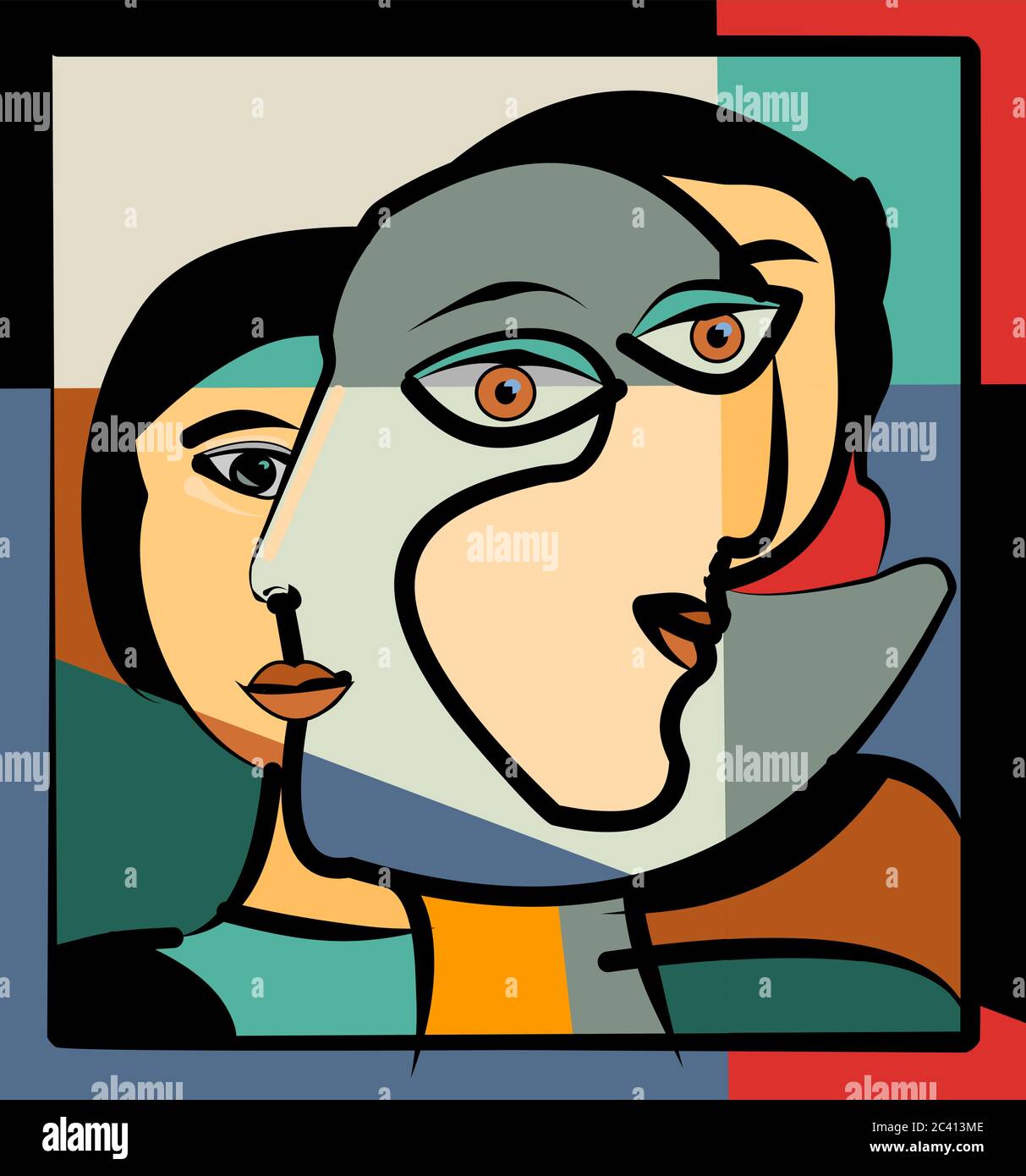 Colorful background, cubism art style,abstract s portraits Stock Vector ...