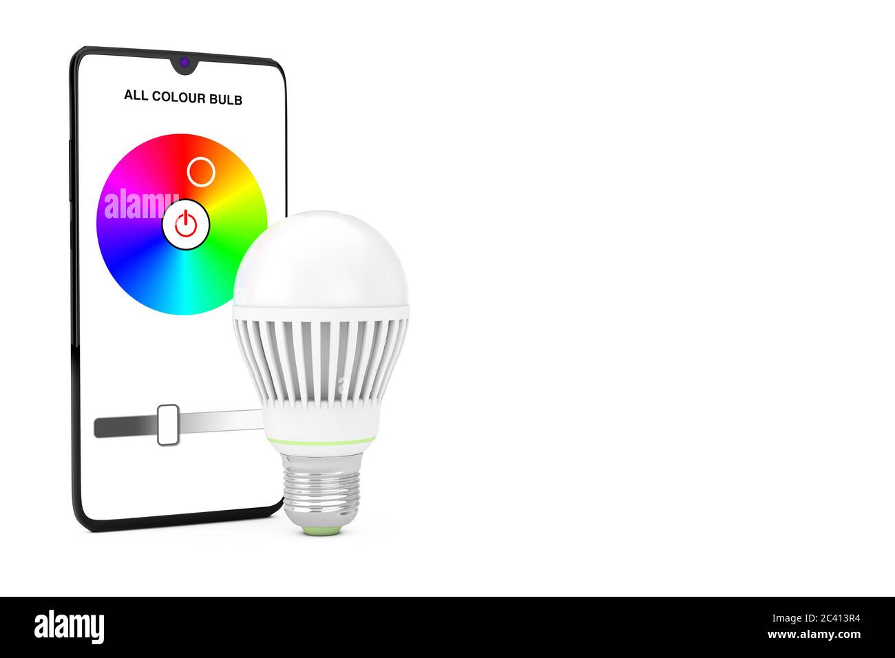 Smart LED Bulb Controlled by Mobile Phone Smartphone on a white ...