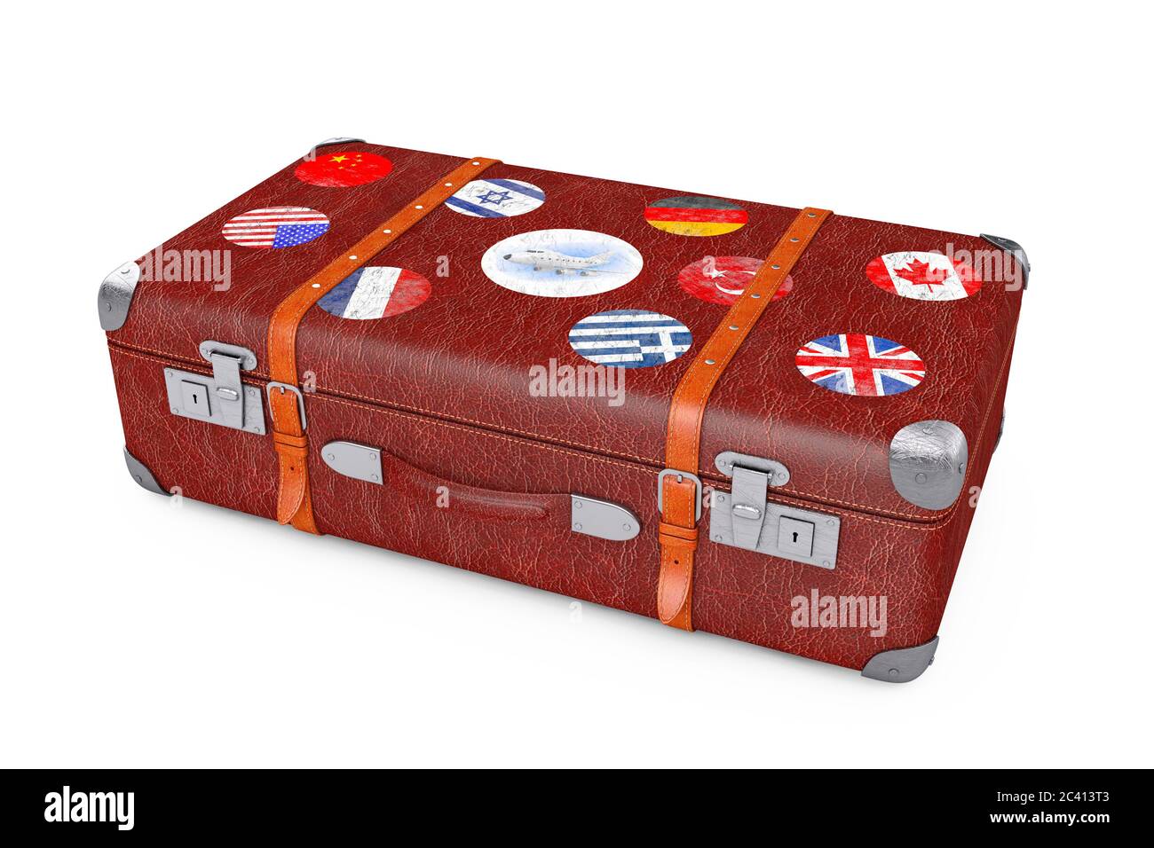 Old leather suitcase stickers hi-res stock photography and images - Alamy
