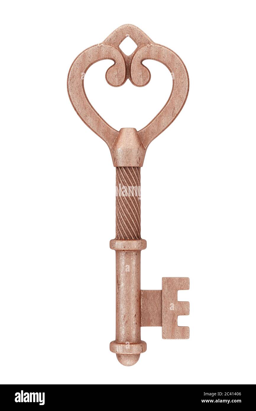 Antique Retro Old Bronze Key on a white background. 3d Rendering Stock ...