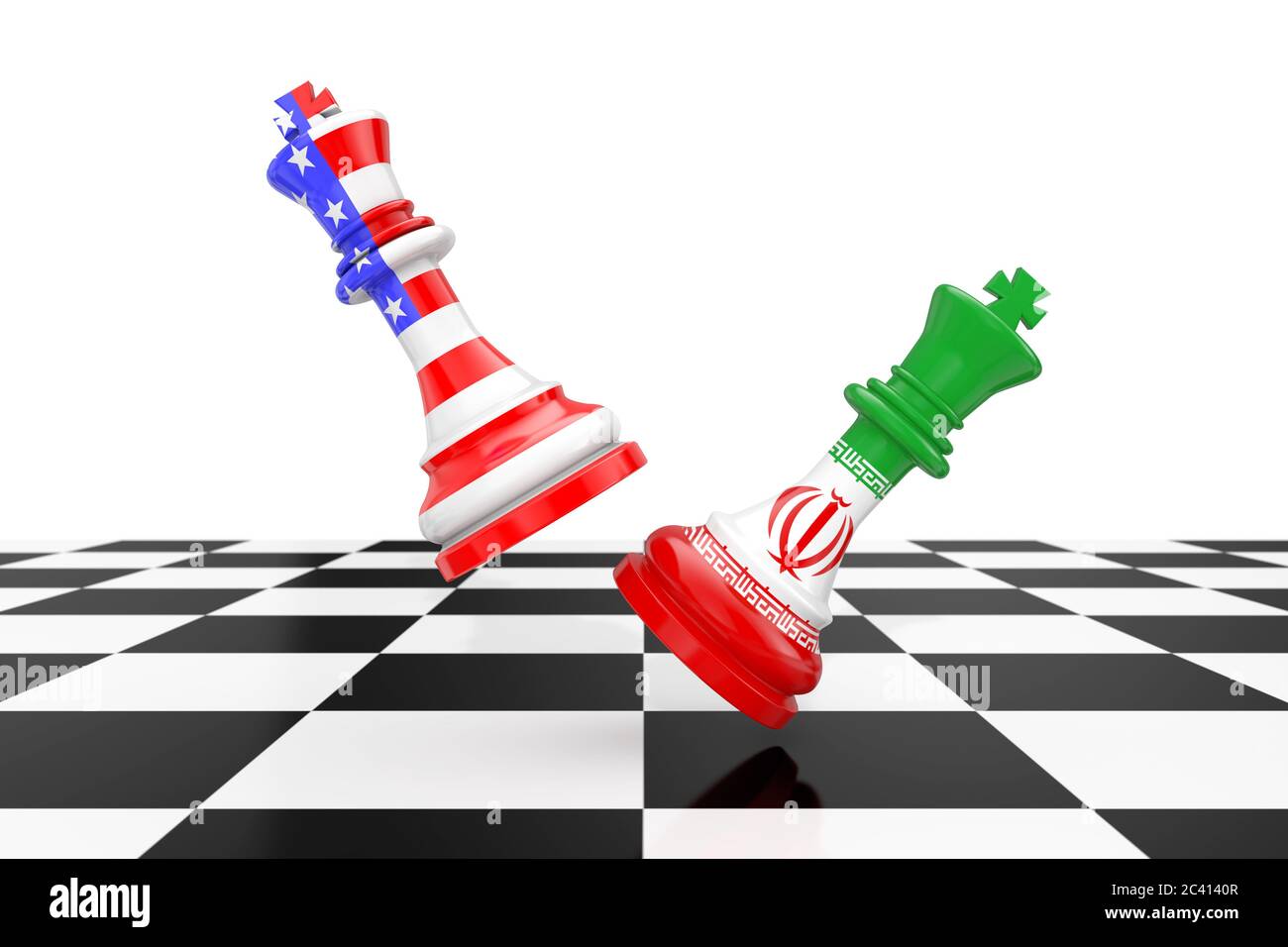 US America and Iran Kings Chess Fighting over a Chess Board on a white ...