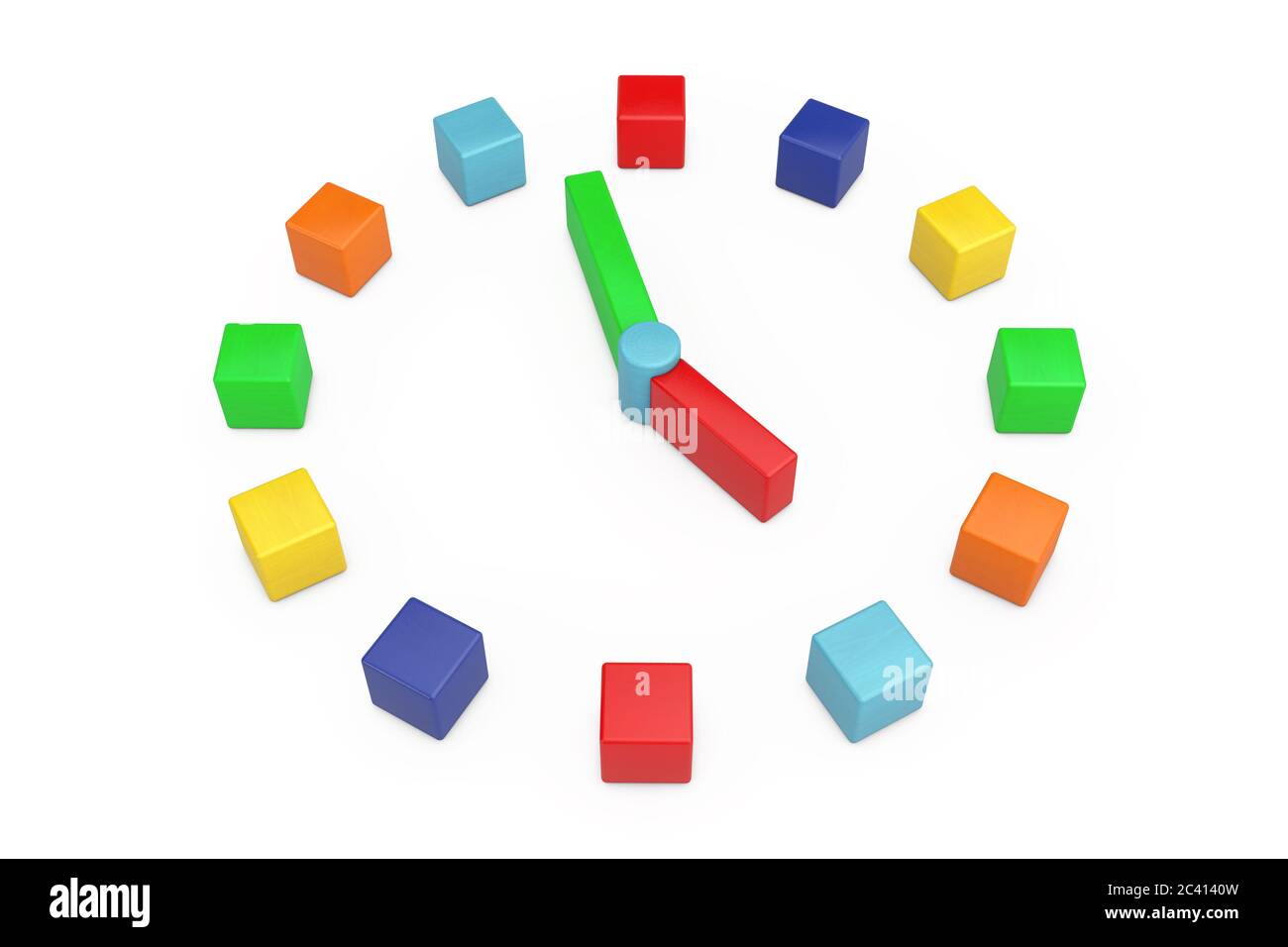 Toy Children Clock as Multicolour Wooden Cubes on a white background ...