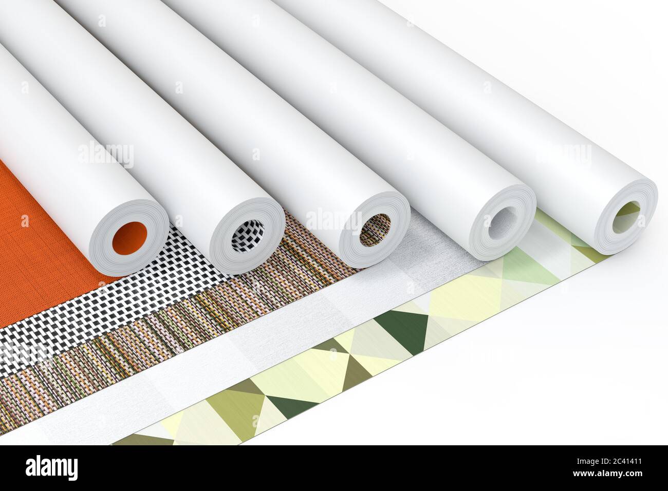 Row of Paperhanging Wallpaper Paper Rolls with Abstract Print on a ...