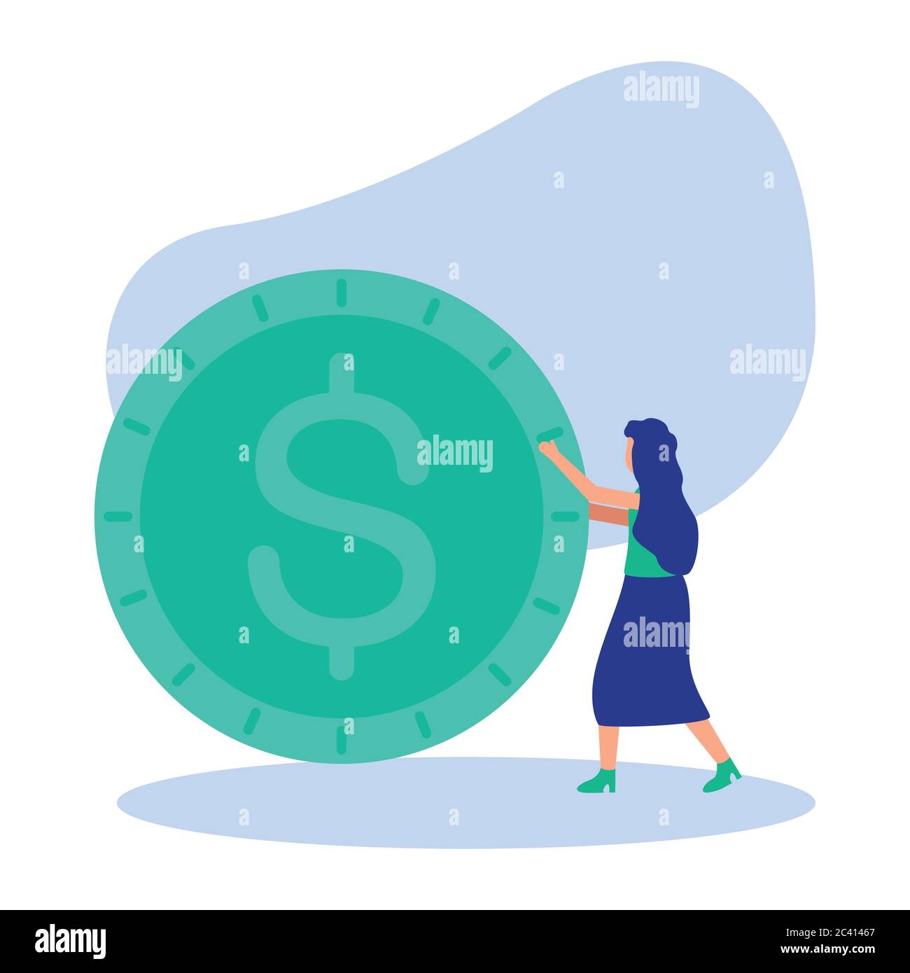Woman avatar with coin of money financial banking commerce and market ...