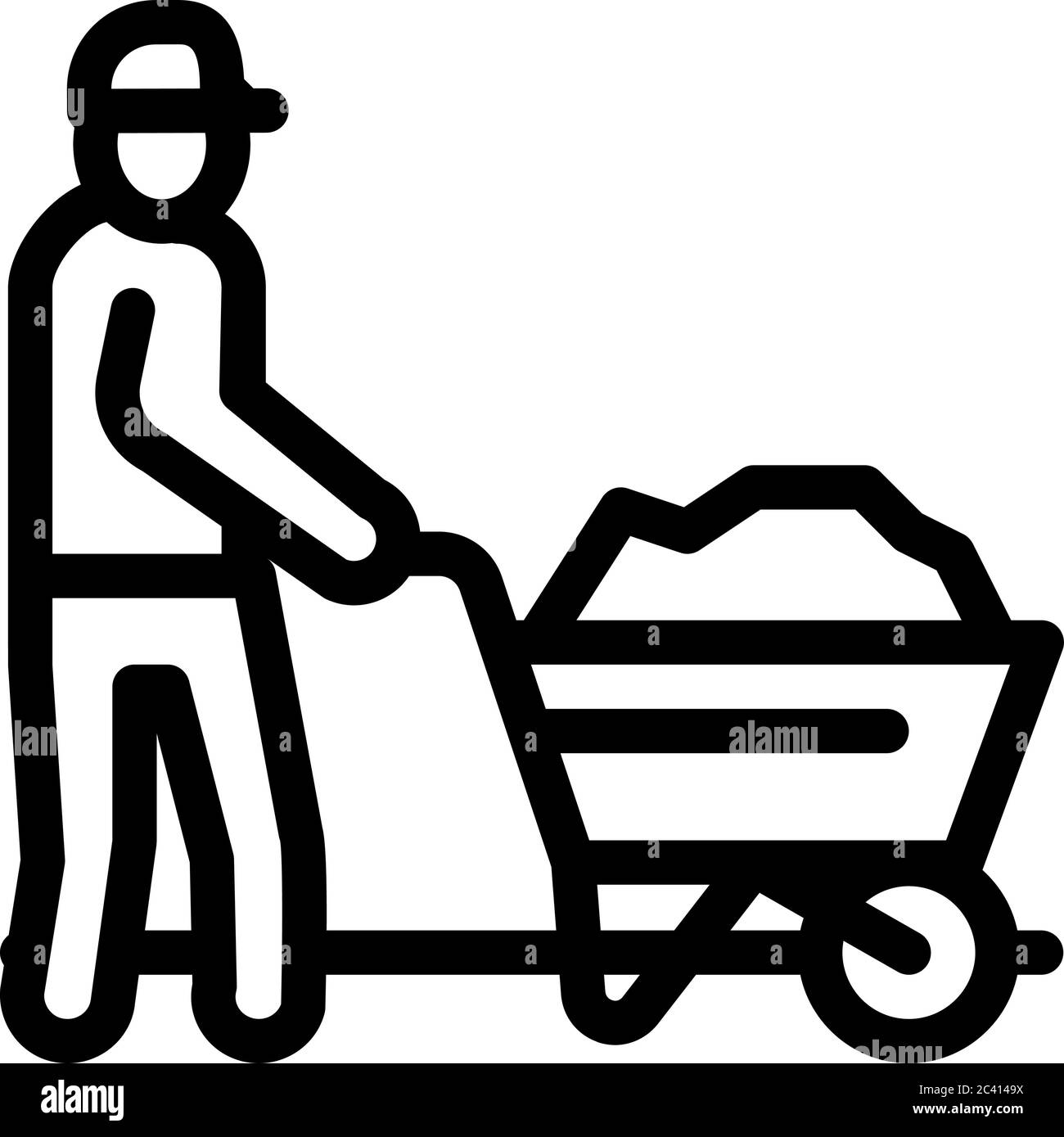 worker with cart icon vector outline illustration Stock Vector Image ...