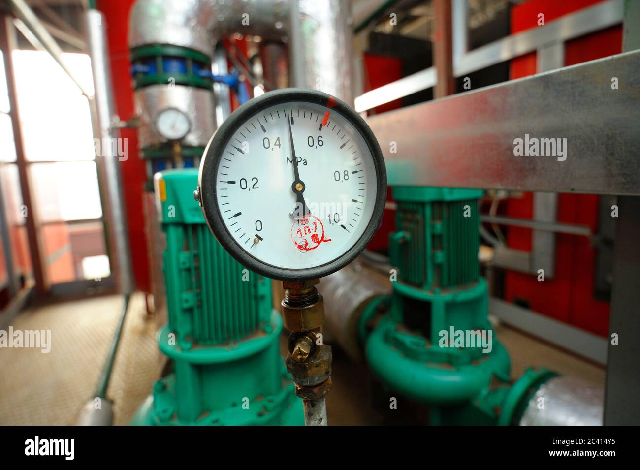 Manometer showing level of steam pressure inside of the steam ...
