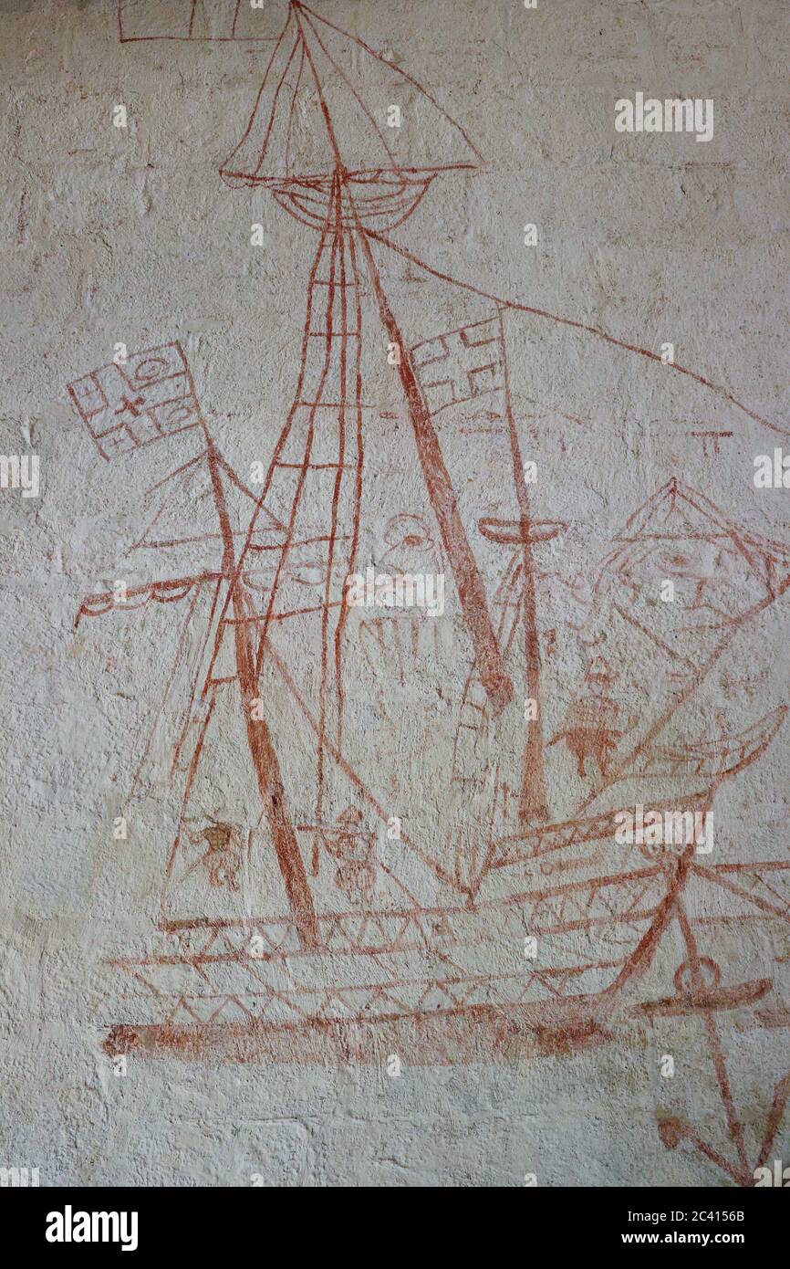 Drawings on the wall of the church of St. Columbanus in Carnac from the ...