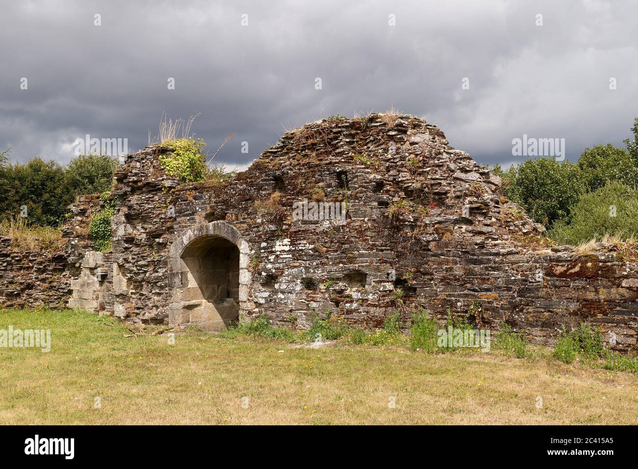Ruins of medieval castle, Corlay, department Côtes-d'Armor, Brittany ...