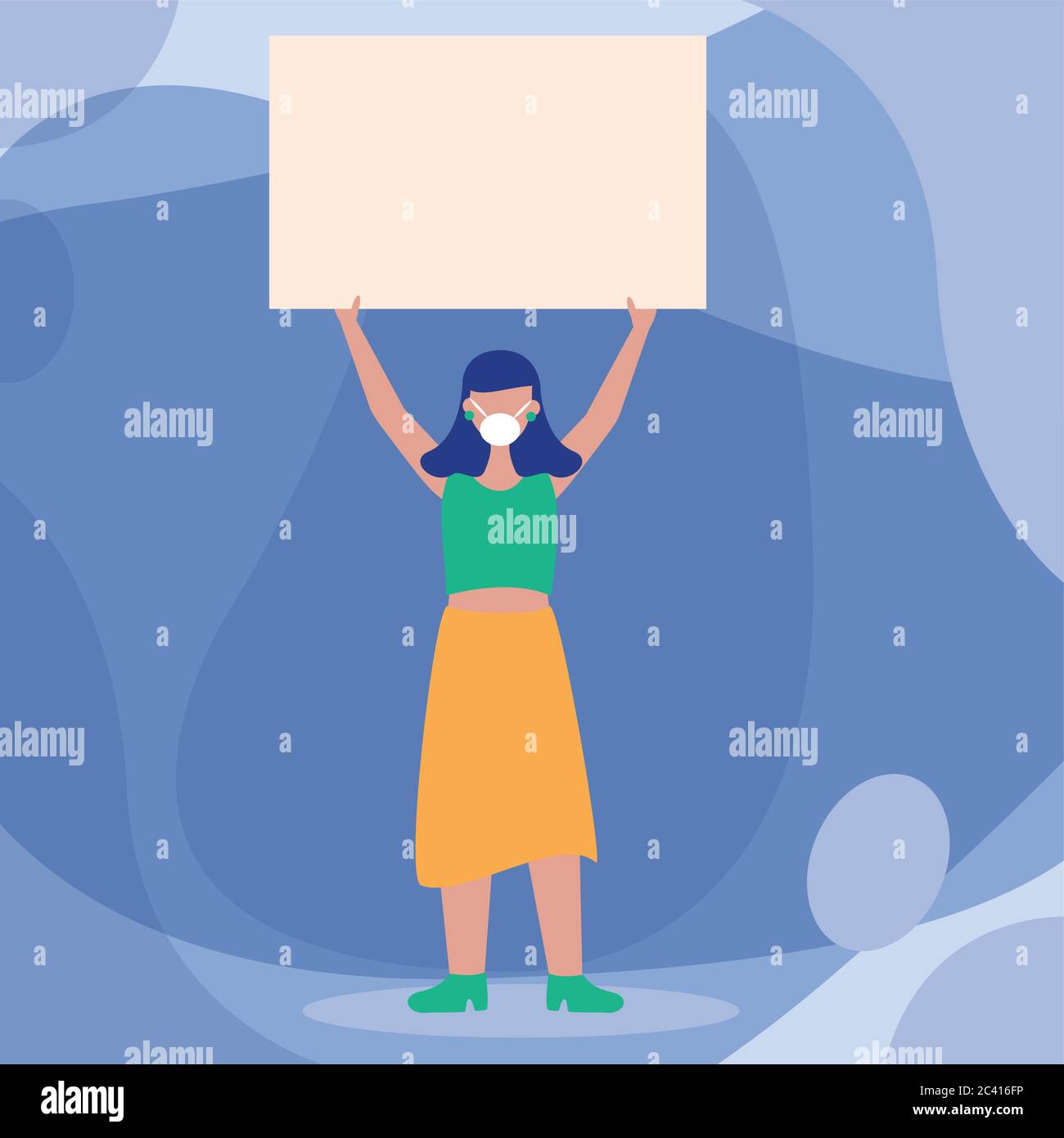 Woman with medical mask and banner board design, Manifestation protest ...