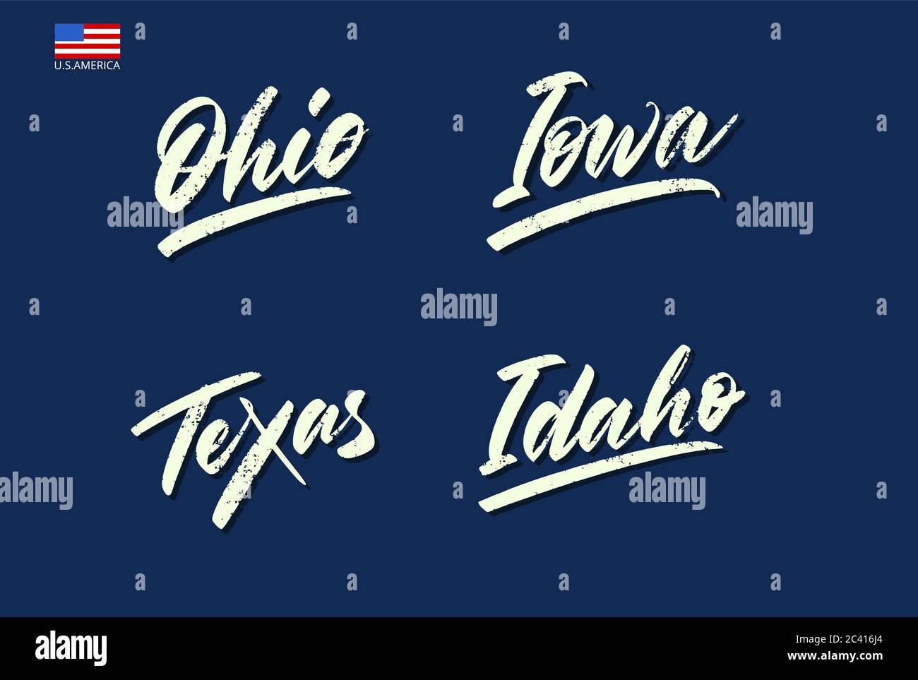 Set of the names of the states of America written with a brush Stock ...