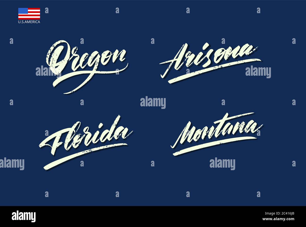 Set of the names of the states of America written with a brush Stock ...