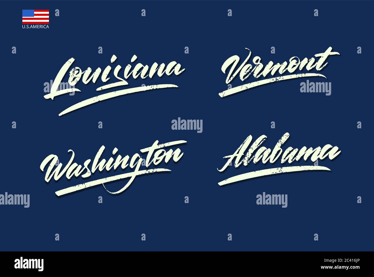 Set of the names of the states of America written with a brush Stock ...
