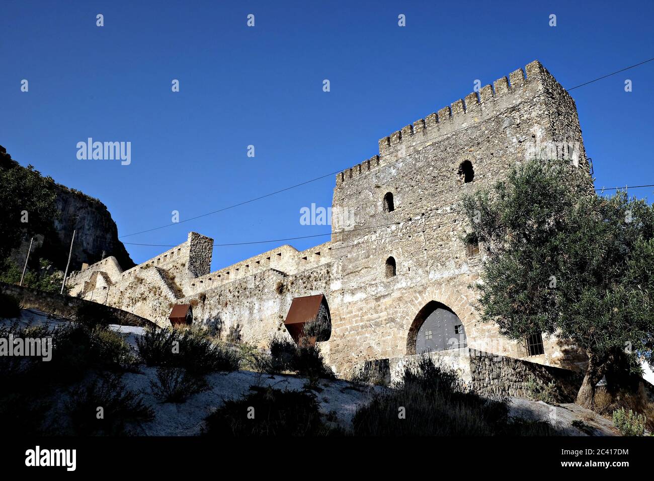 Boundary walls of the old castle in Xativa Stock Photo - Alamy
