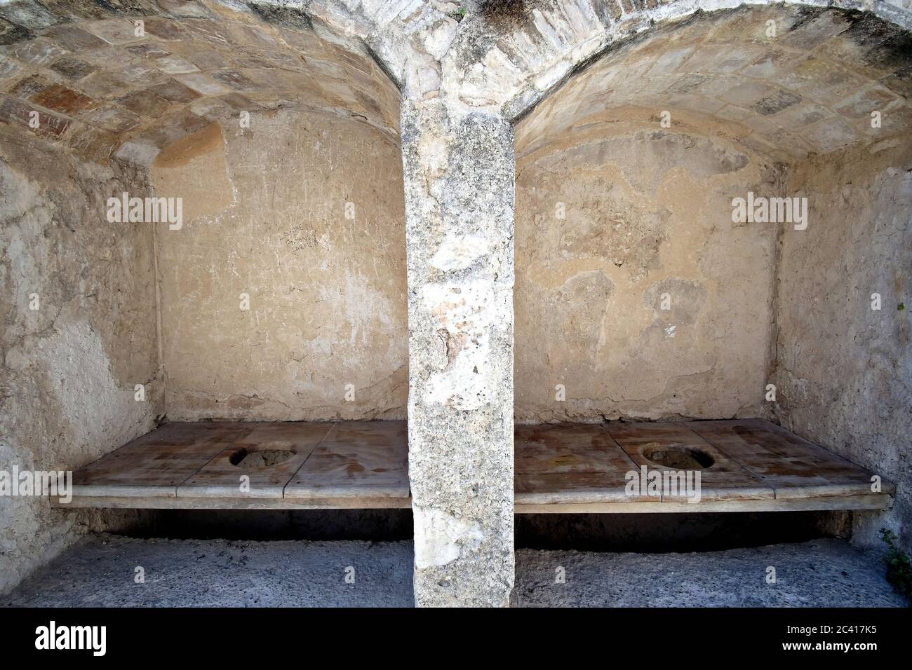 View of the ancient latrines in the minor castle in Xativa Stock Photo ...