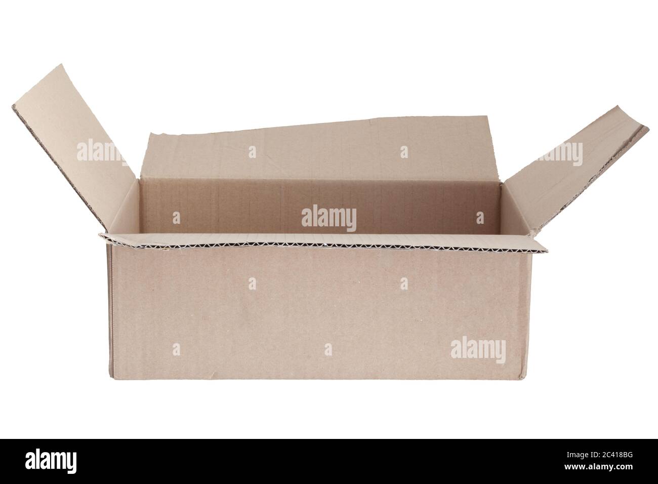Empty opened cardboard box isolated on white background with clipping ...