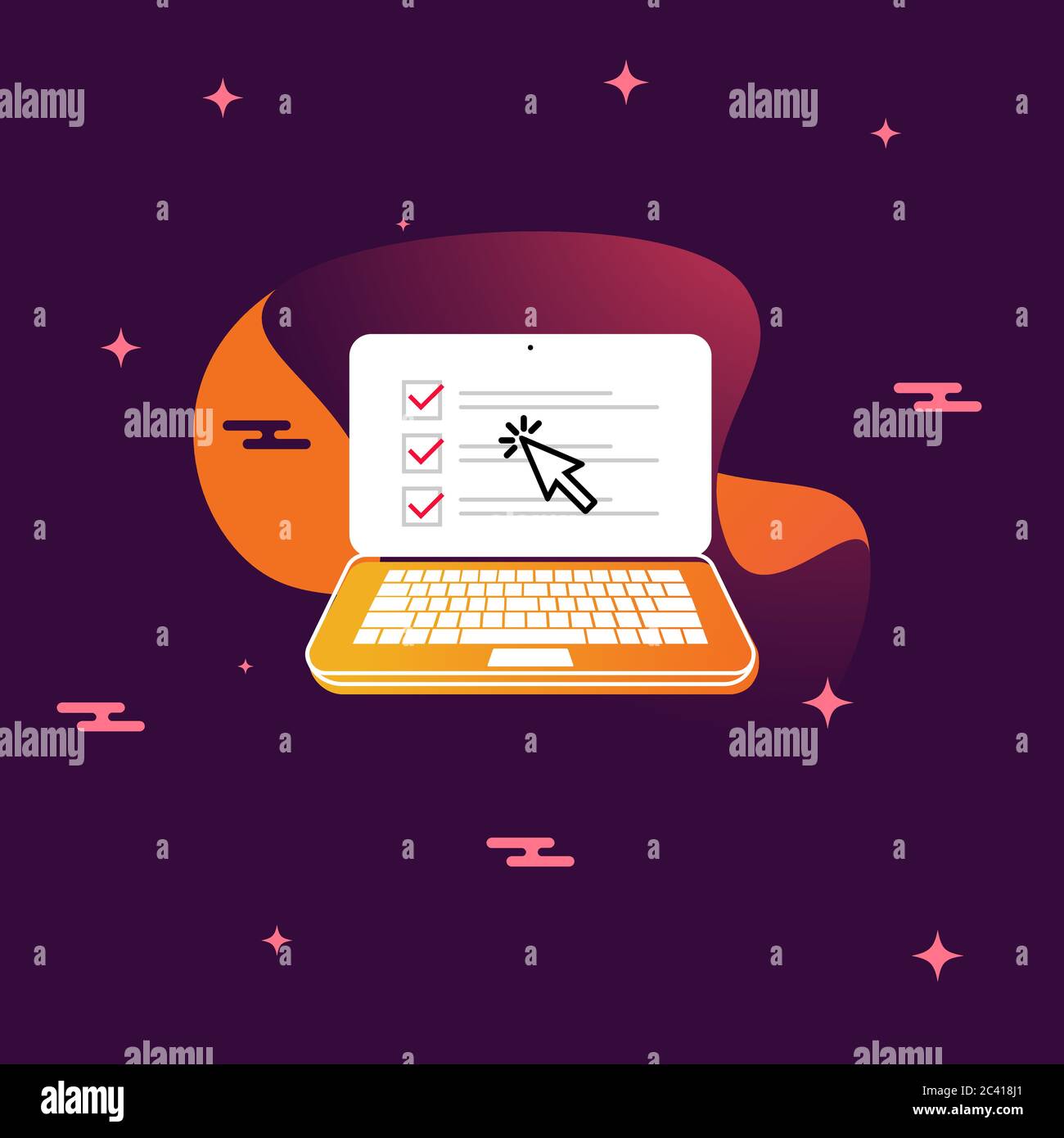 Checkboxes on laptop computer screen with cursor. Checklist and check ...