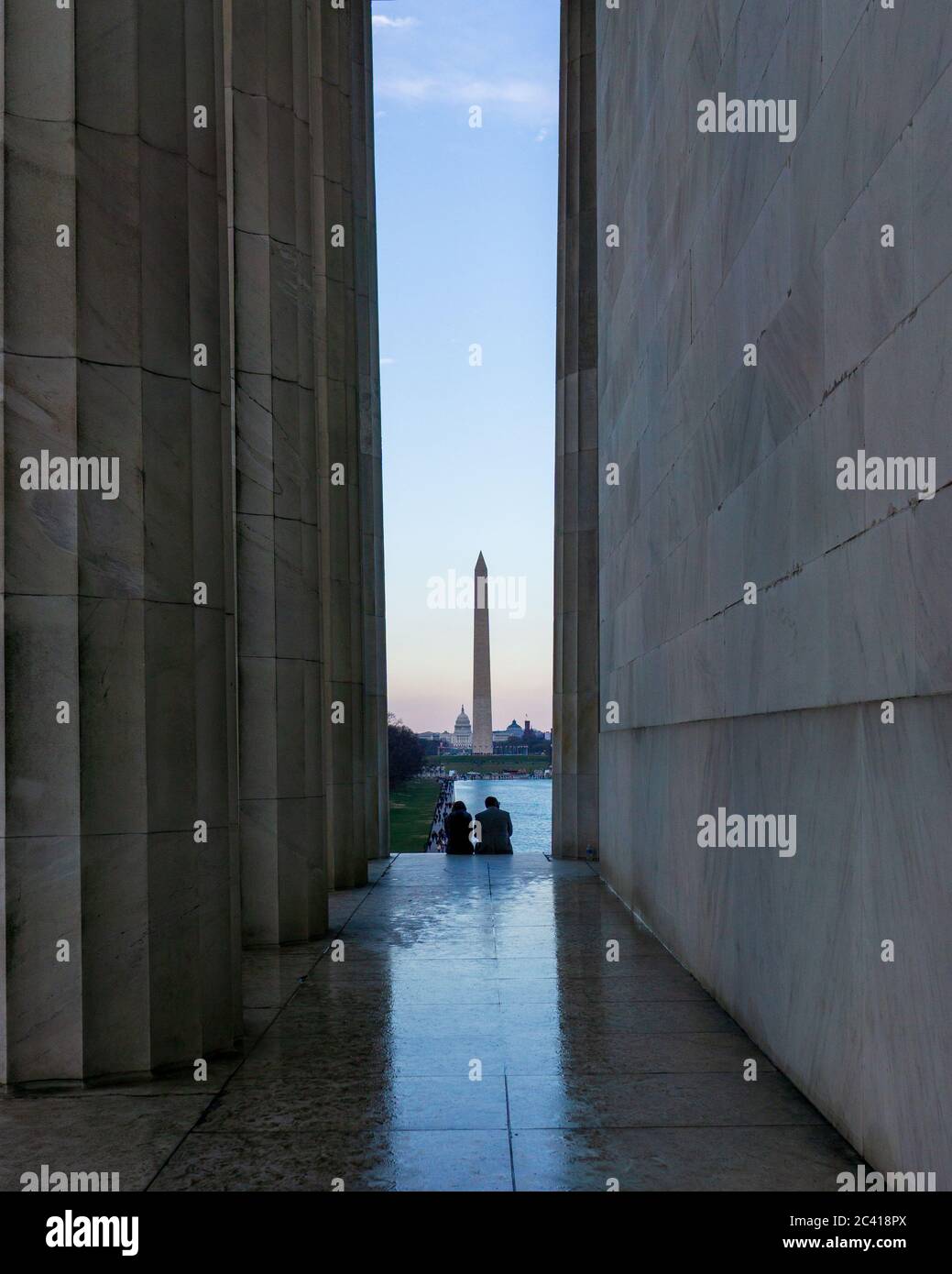 The view of Washington Monument from Lincoln Memorial in Washington DC ...