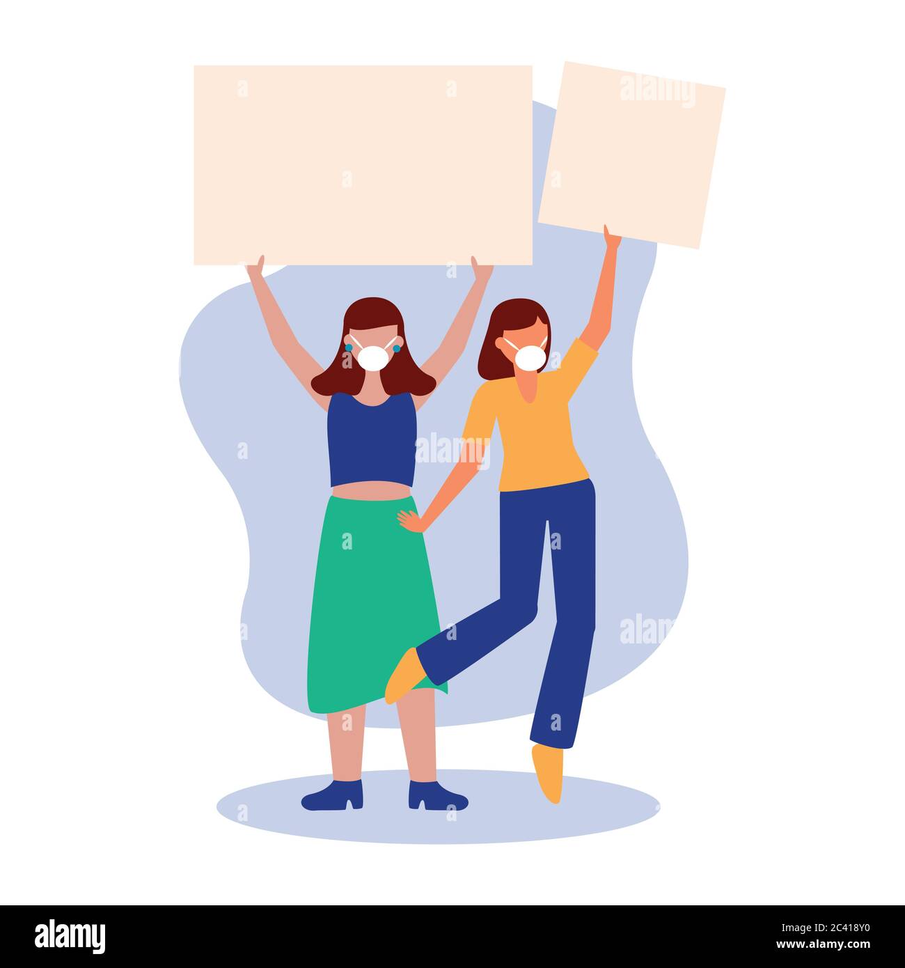 Women with medical masks and banners boards design, Manifestation ...