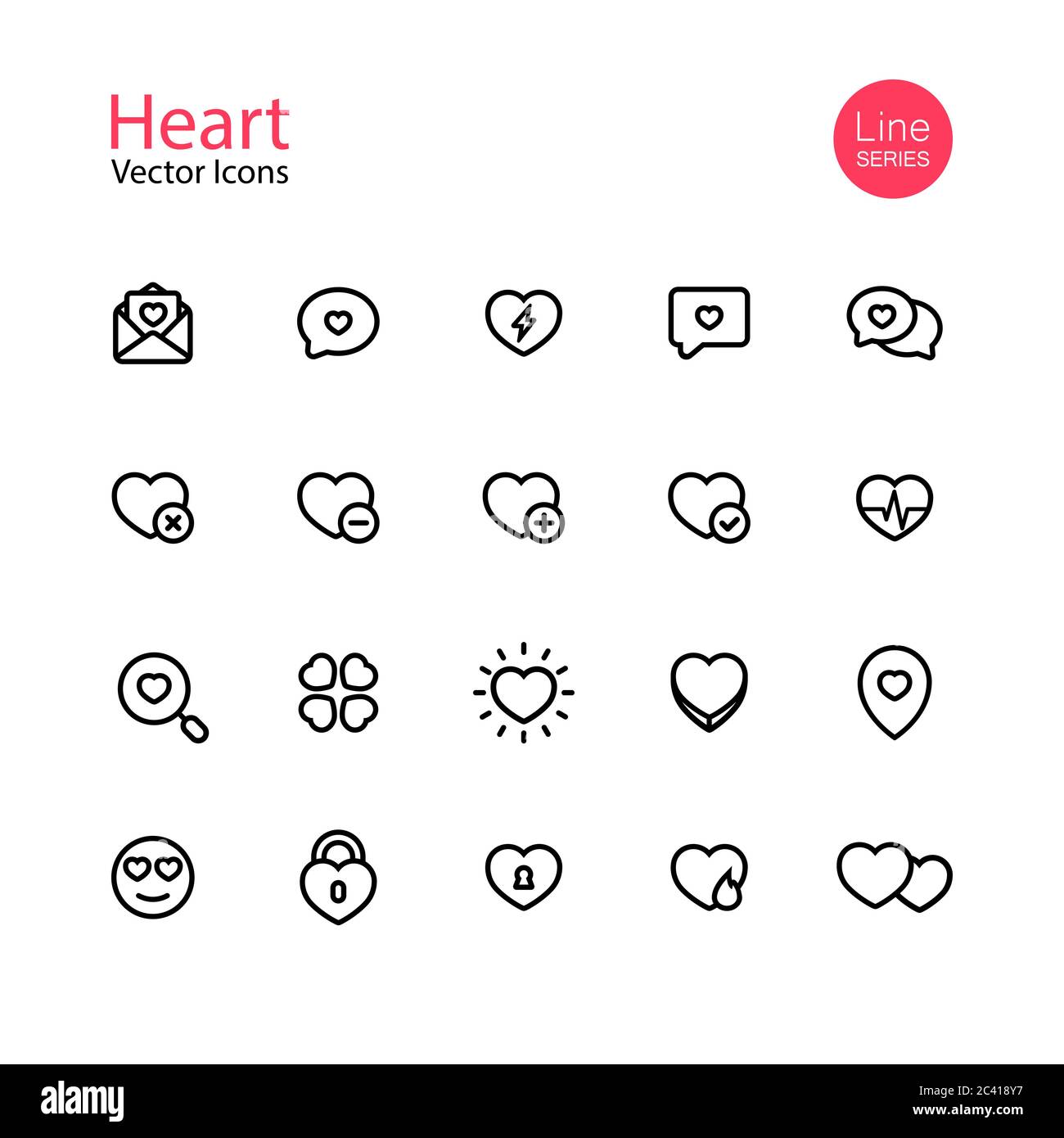 Heart and love line icons set. Simple pictograms pack. Family, relationship, wedding, valentines ...