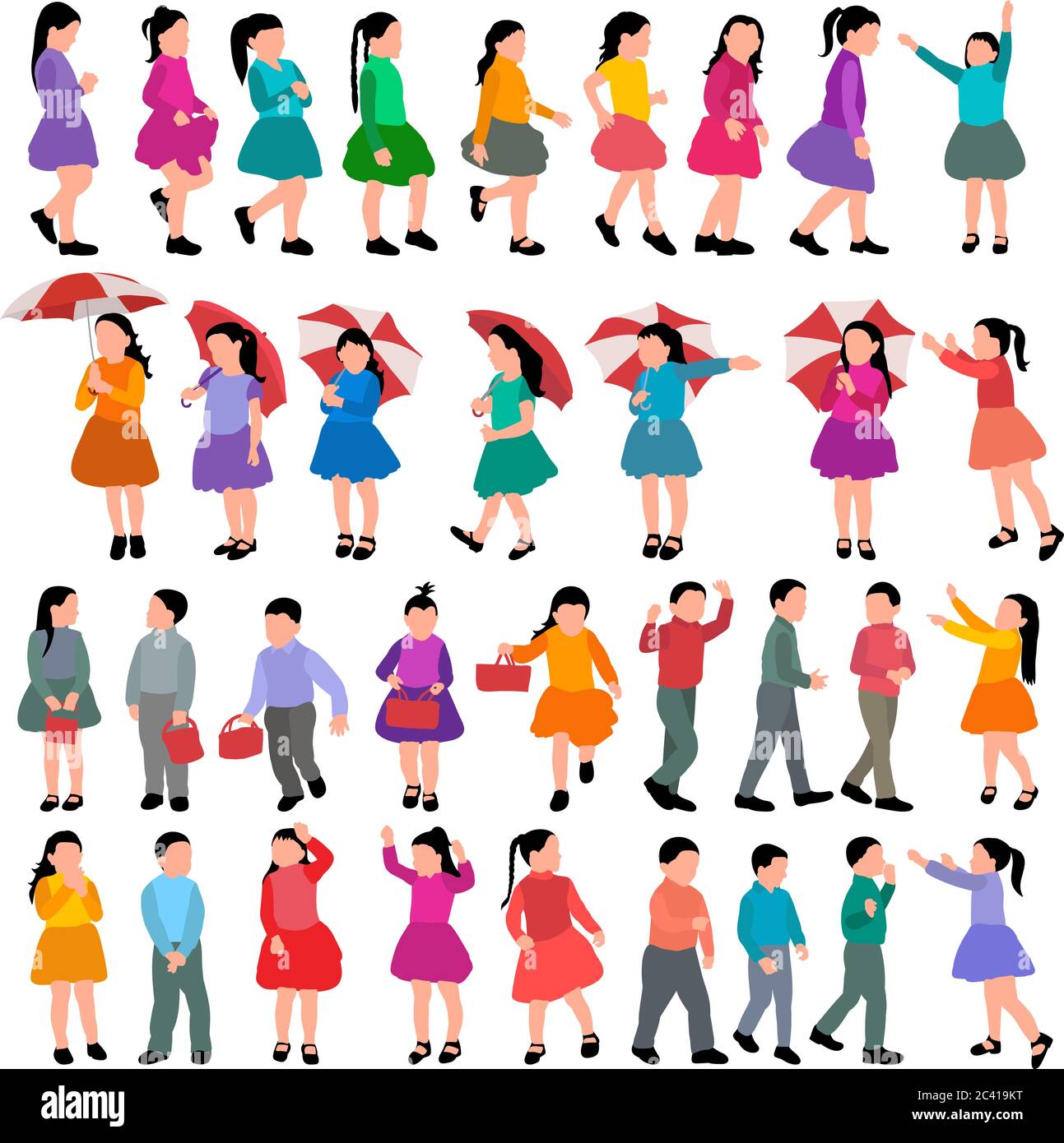 white background, set, collection of faceless kids Stock Vector Image ...