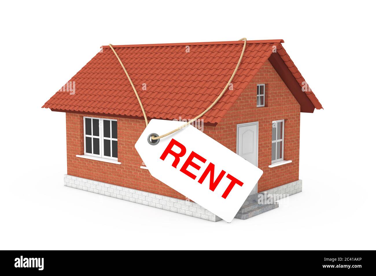 Real Estate Concept. Rent Label Tag over Modern House Building with Red ...