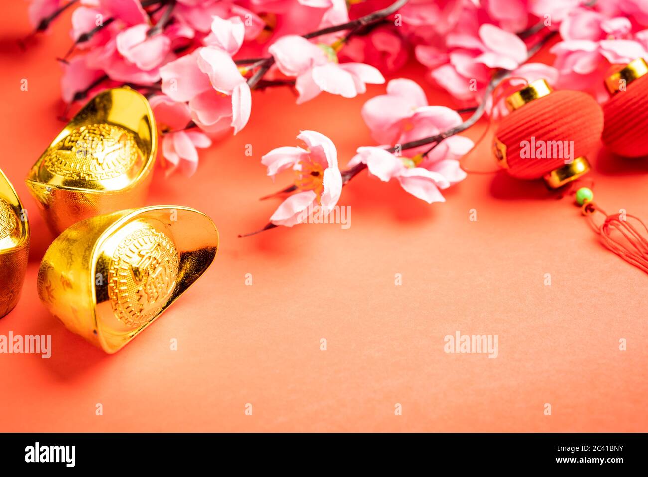 Chinese New Year background. The wordings on gold bar is chinese words ...