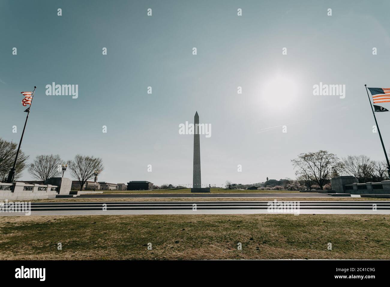 Washington DC Monument Obelisk Flags of EEUU Empty place Stock Photo ...