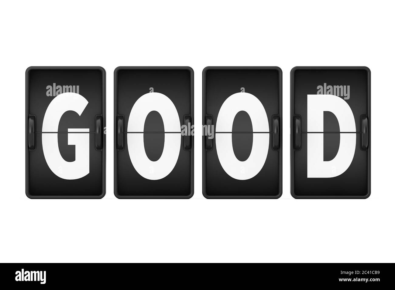 Good Sign as Flip Countdown Mechanical Airport Board on a white ...