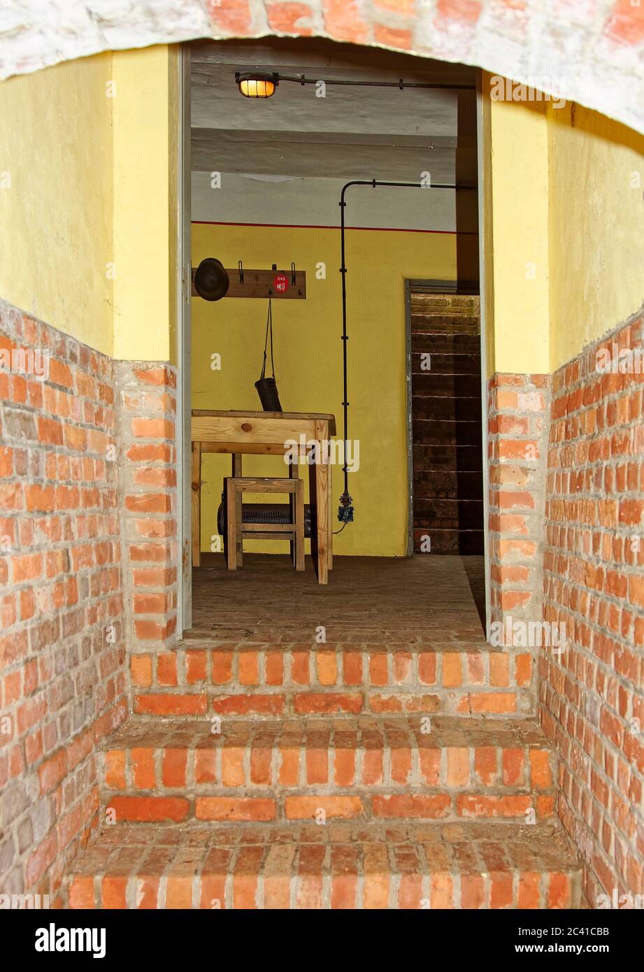 German bunker interior; soldiers' living quarters; brick, stucco ...