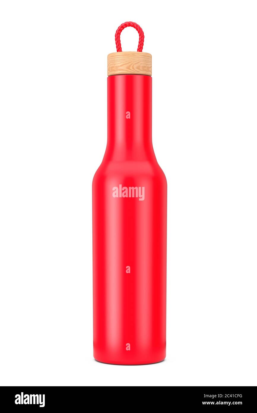 Red Modern Bottle Mockup with Wooden Cap on a white background. 3d ...