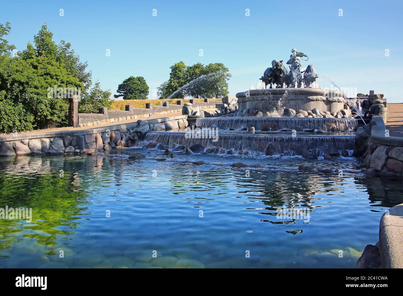 The Gefion Fountain with a group of animal figures being driven by the ...