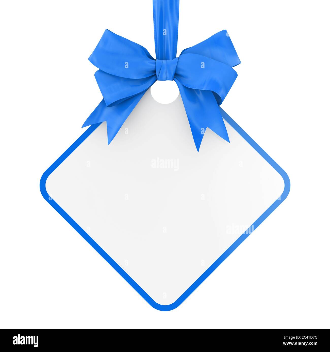 Blank Rectangular Sale Tag with Blue Ribbon and Bow on a white ...