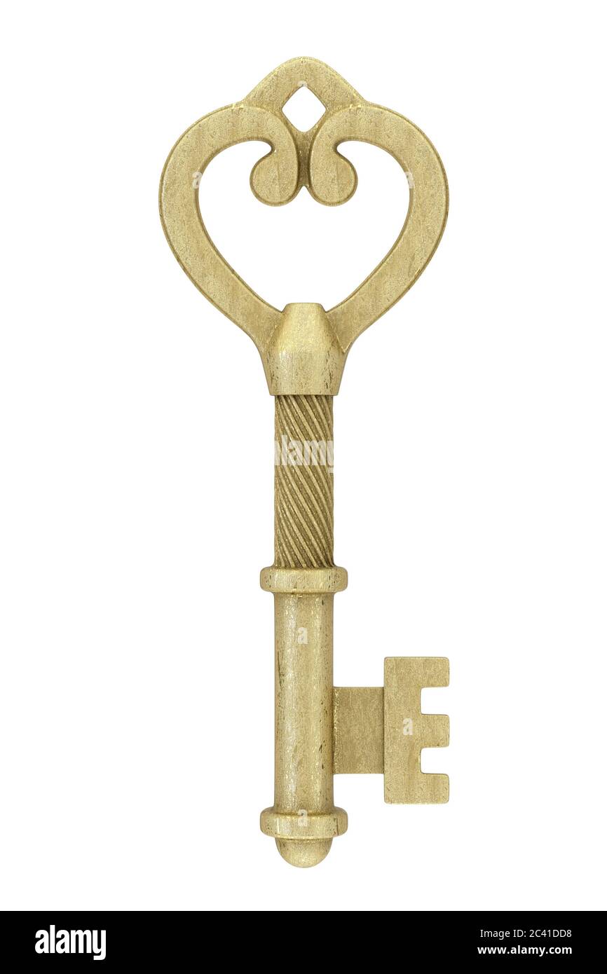 Antique Retro Old Golden Key on a white background. 3d Rendering Stock ...