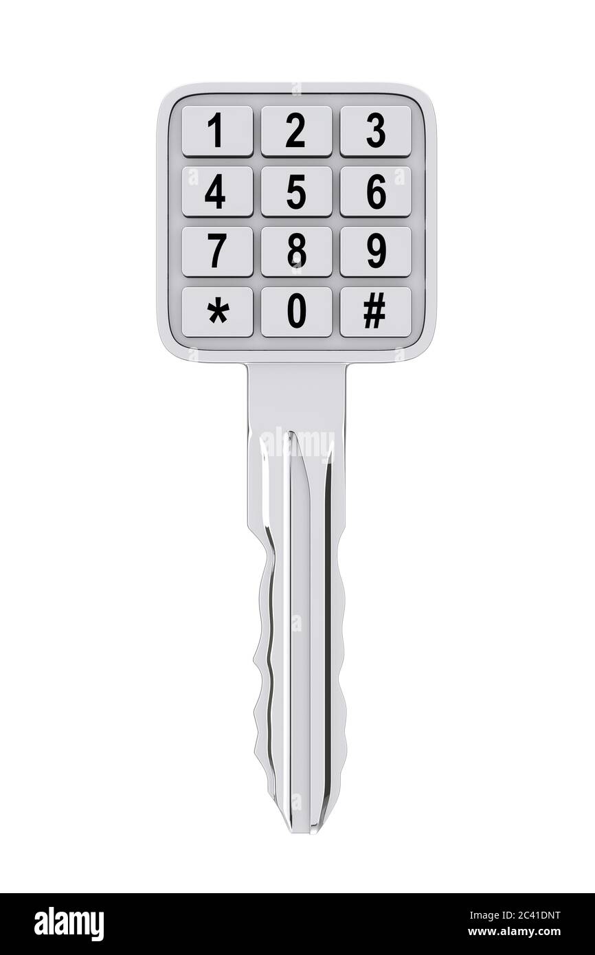 Security Concept. Key with Numbers Pad on a white background. 3d ...