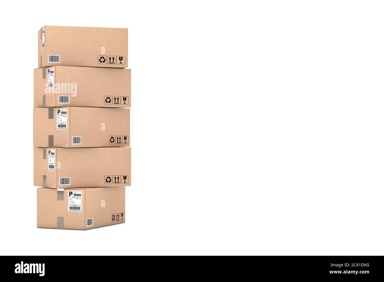 Cardboard Parcel Boxes Stacked on Each Other on a white background. 3d ...